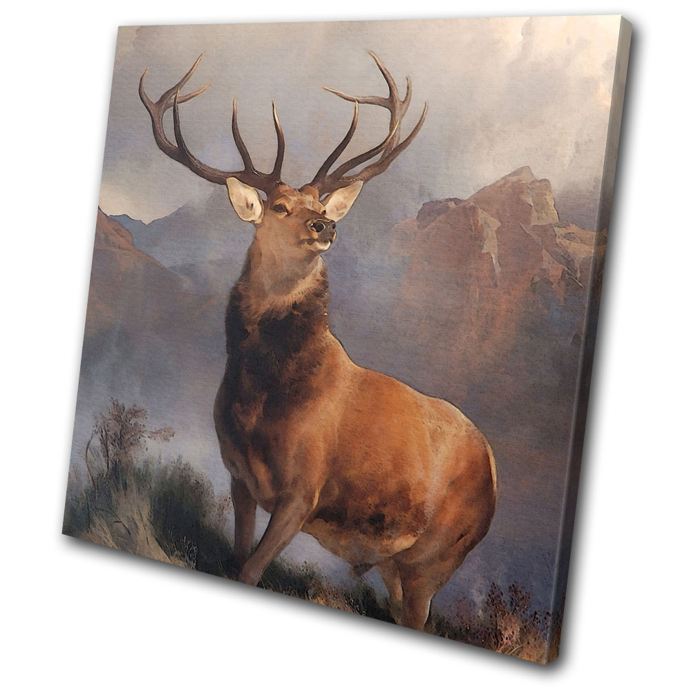 Vintage Deer Stag Monarch Animals SINGLE CANVAS WALL ART Picture Print ...