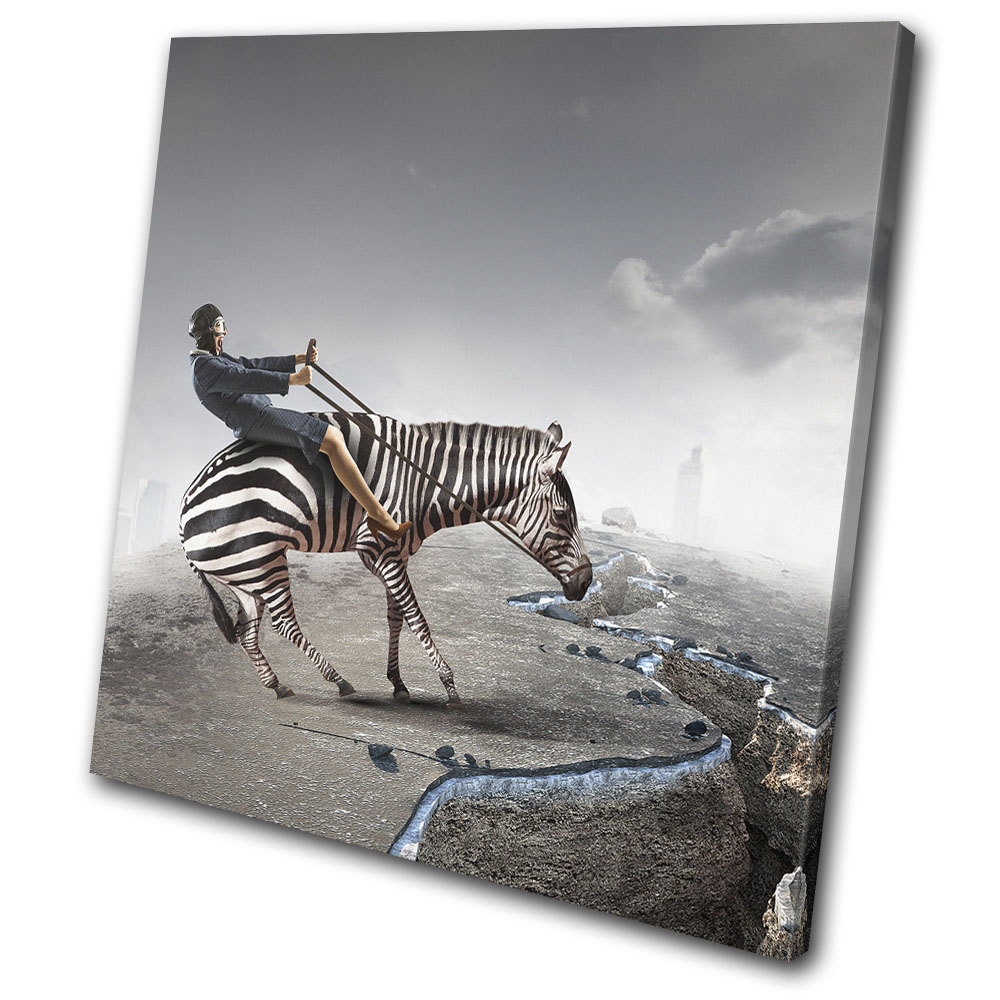 Girl Riding Zebra Surrealism Fantasy SINGLE CANVAS WALL ART Picture ...